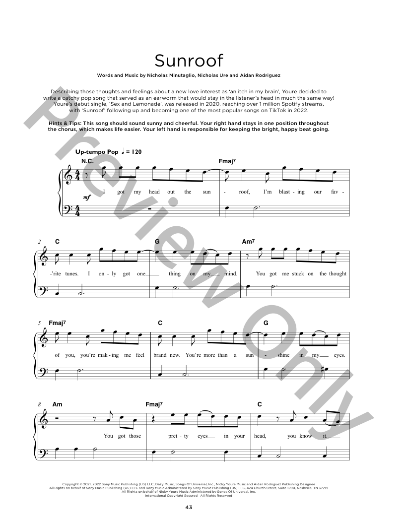 Sunroof P/V/G Sheet Music | J.W. Pepper