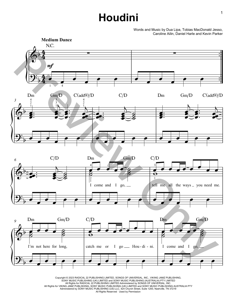 Houdini Easy Piano Sheet Music | J.W. Pepper
