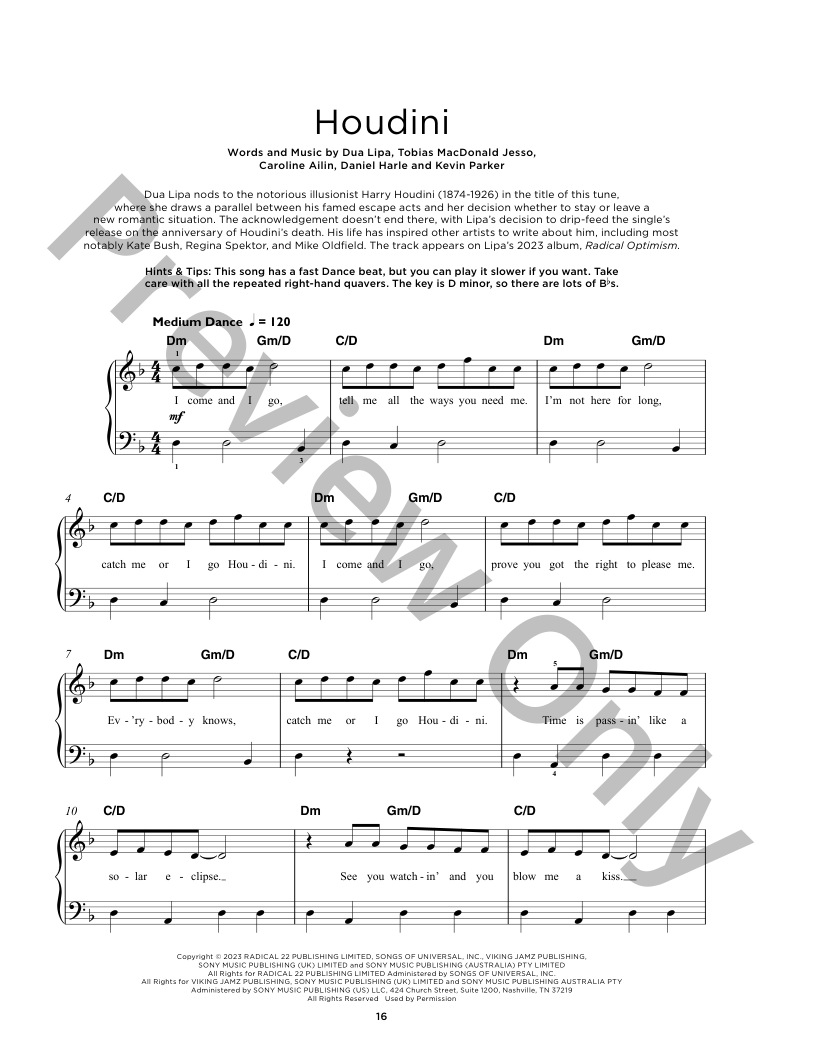 Houdini P/V/G Sheet Music | J.W. Pepper