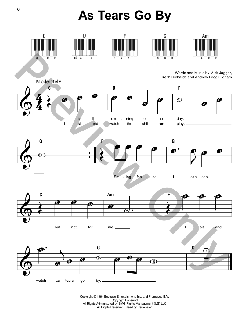 As Tears Go By Big Note Piano Sheet Music | J.W. Pepper