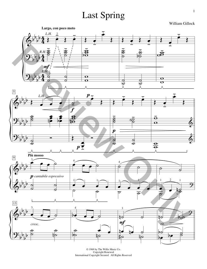 Last Spring Piano Sheet Music | J.W. Pepper