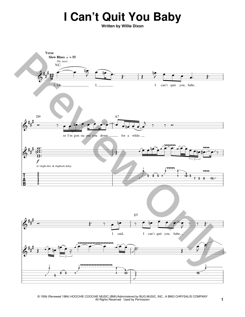 I Can't Quit You Baby Guitar/Fretted Sheet Music | J.W. Pepper