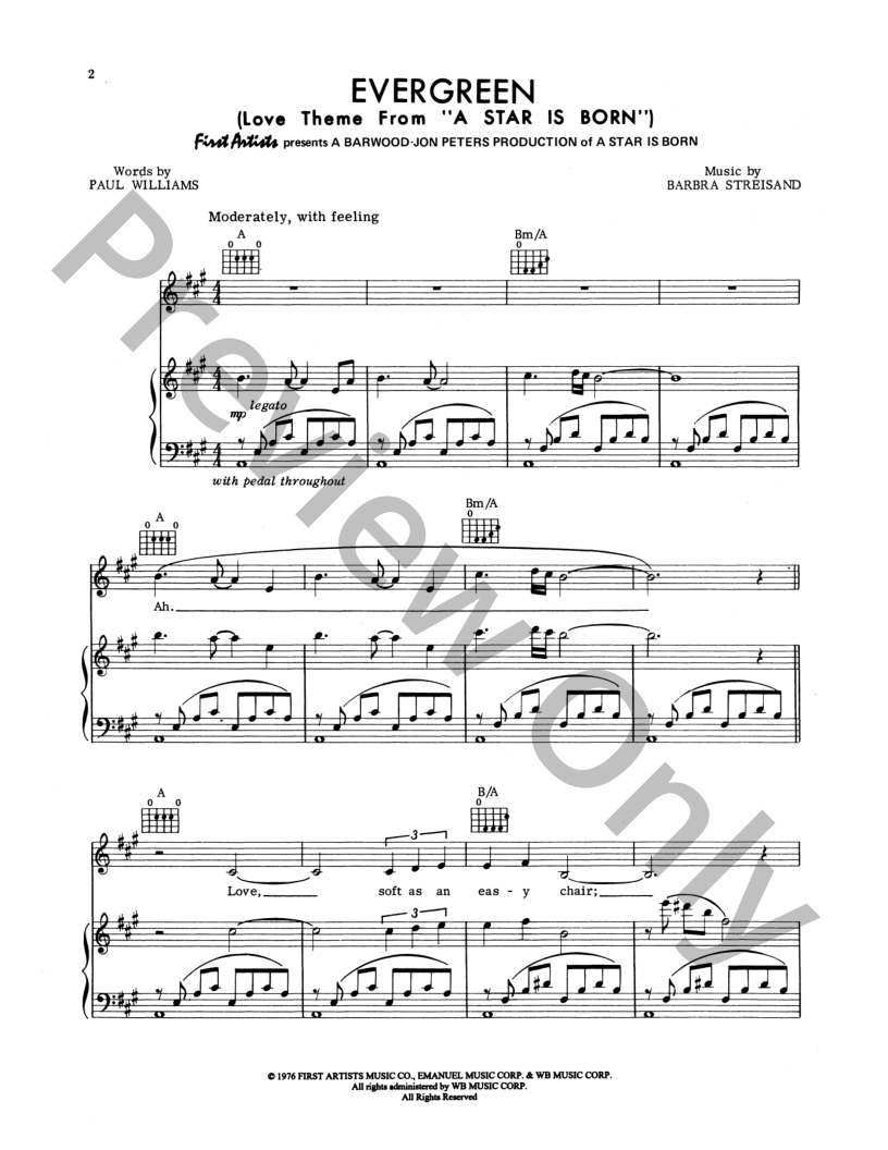 Evergreen (Love Theme from A Star Is Born) P/V/G Sheet Music | J.W. Pepper