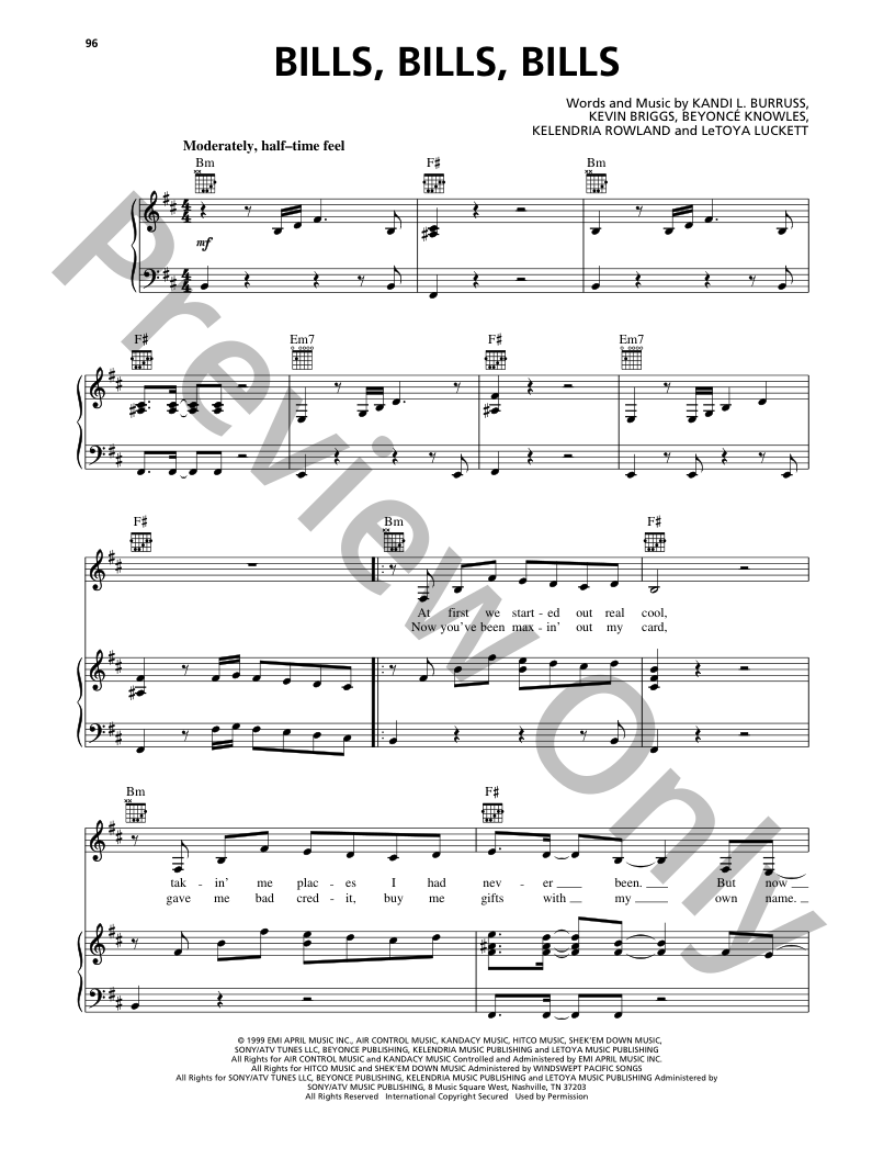 Bills, Bills, Bills P/V/G Sheet Music | J.W. Pepper