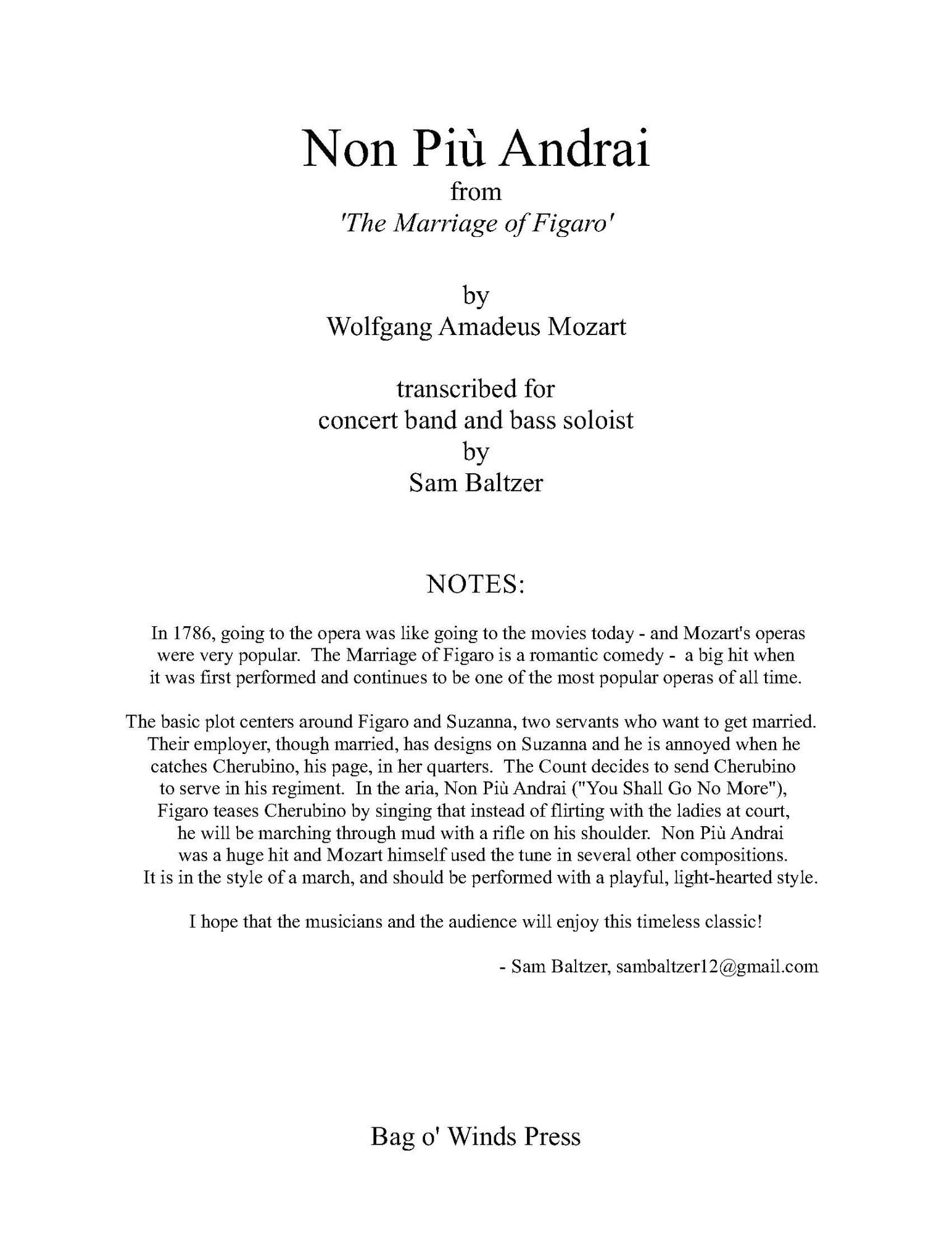 Non Piu Andrai Concert Band Sheet Music | J.W. Pepper