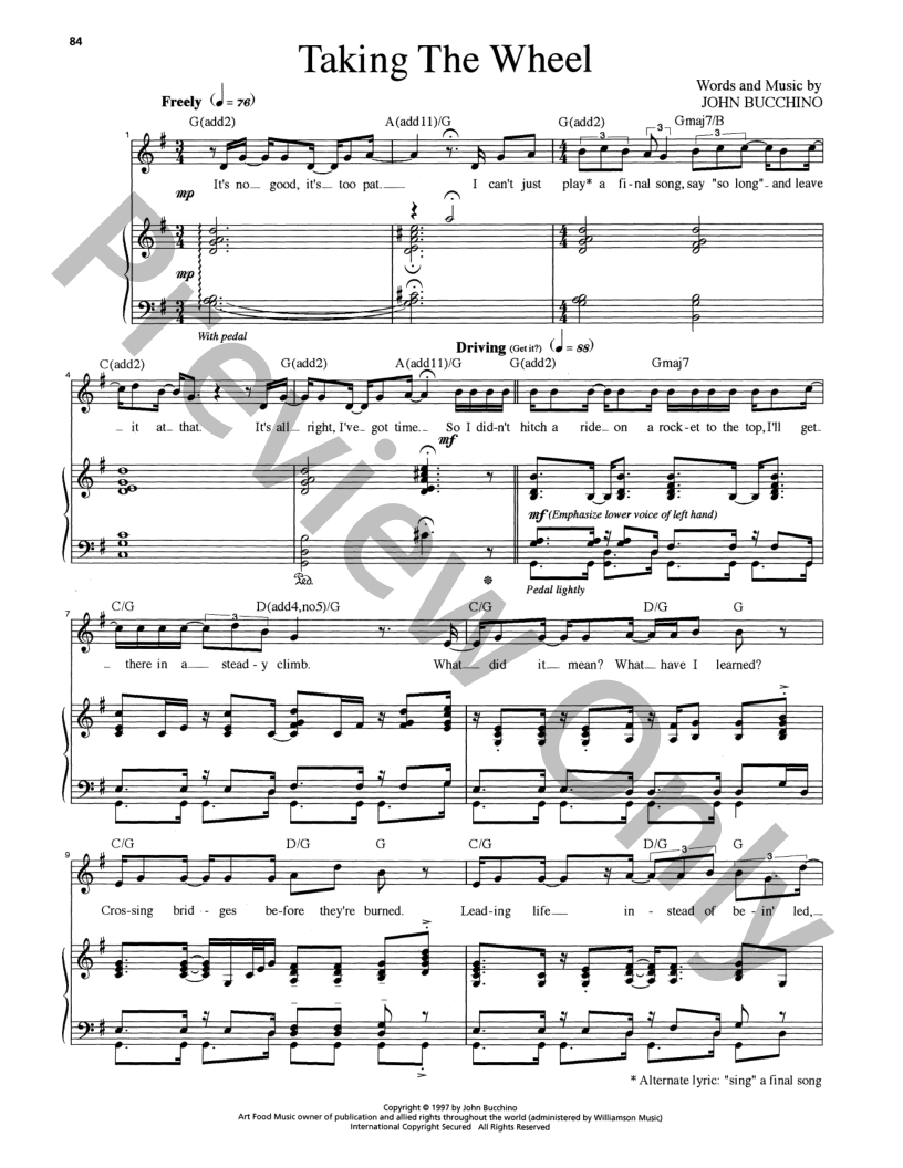 Taking The Wheel P/V/G Sheet Music | J.W. Pepper