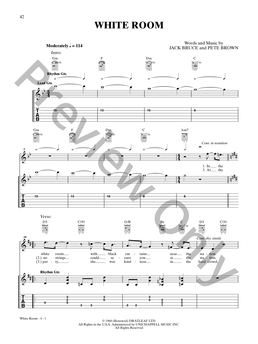 White Room Guitar/Fretted Sheet Music | J.W. Pepper