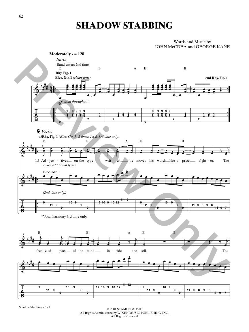 Shadow Stabbing Guitar/Fretted Sheet Music | J.W. Pepper