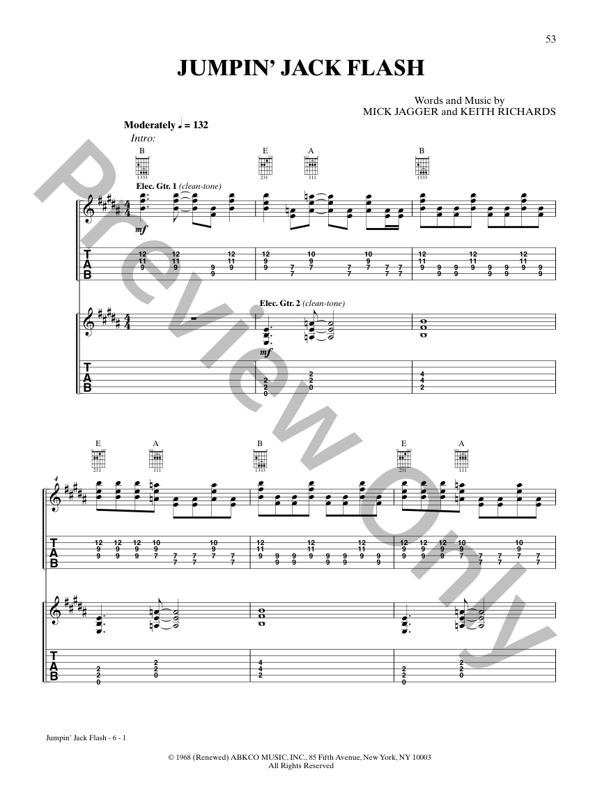 Jumping Jack Flash Guitar/Fretted Sheet Music | J.W. Pepper