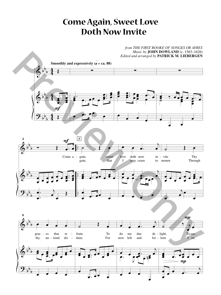 Come Again Sweet Love Doth No Vocal Sheet Music | J.W. Pepper