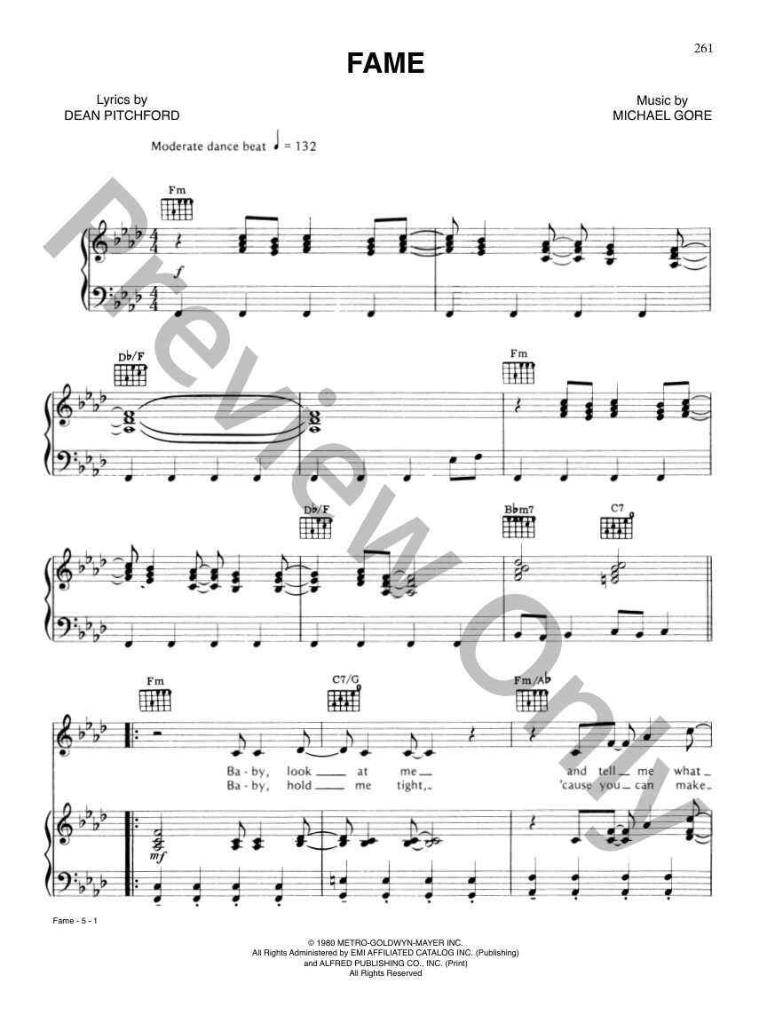 Fame P/V/G Sheet Music | J.W. Pepper