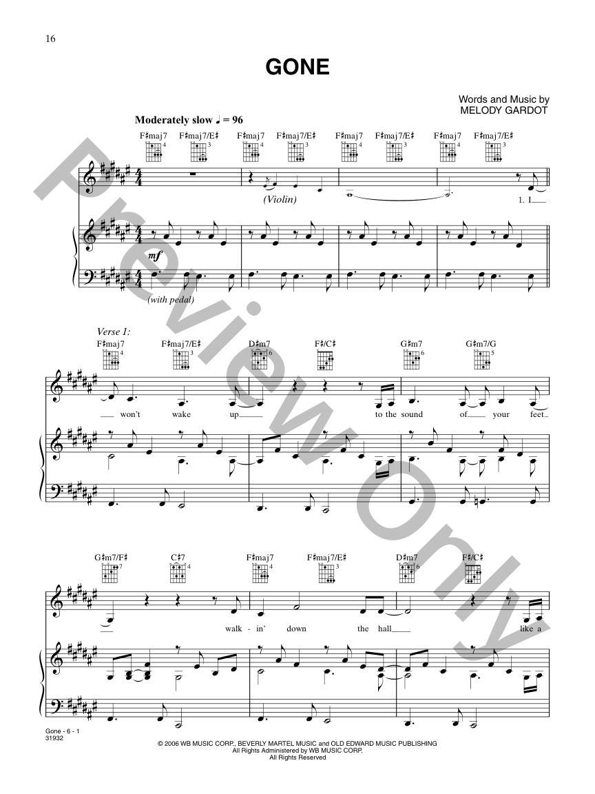 Gone P/V/G Sheet Music | J.W. Pepper