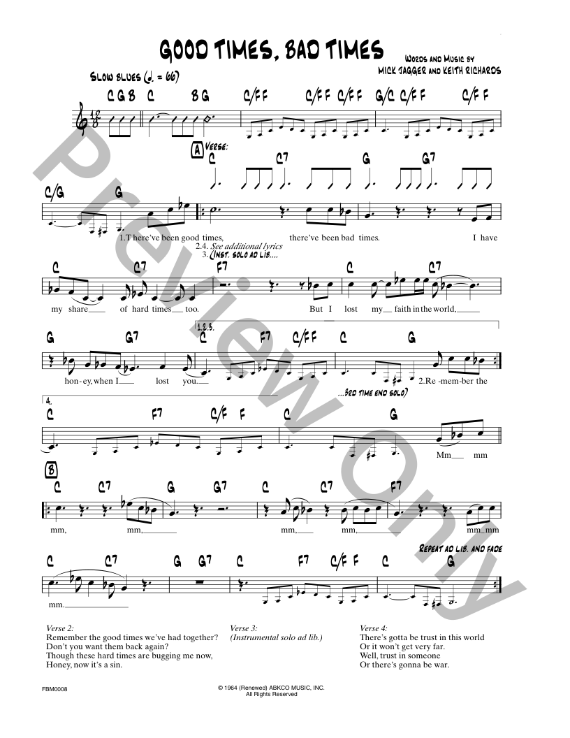 Good Times Bad Times P/V/G Sheet Music | J.W. Pepper