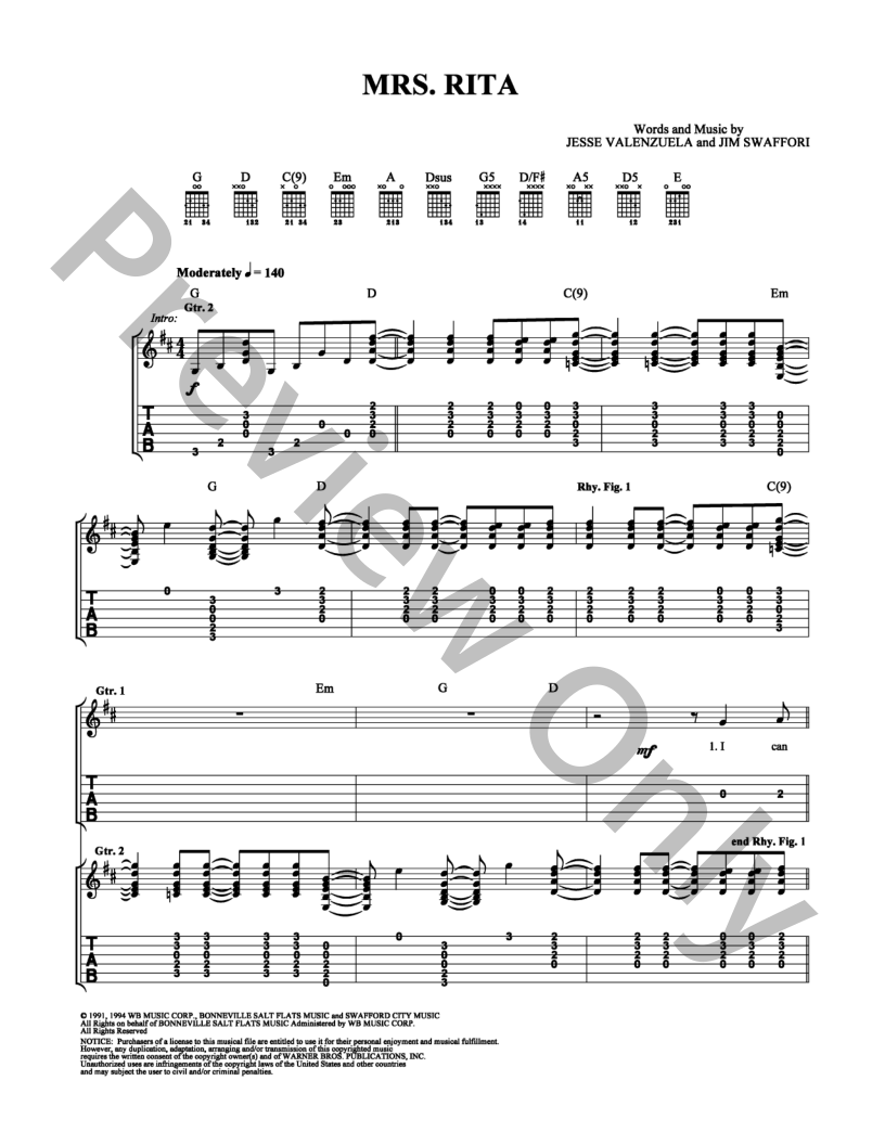 Mrs Rita Guitar/Fretted Sheet Music | J.W. Pepper