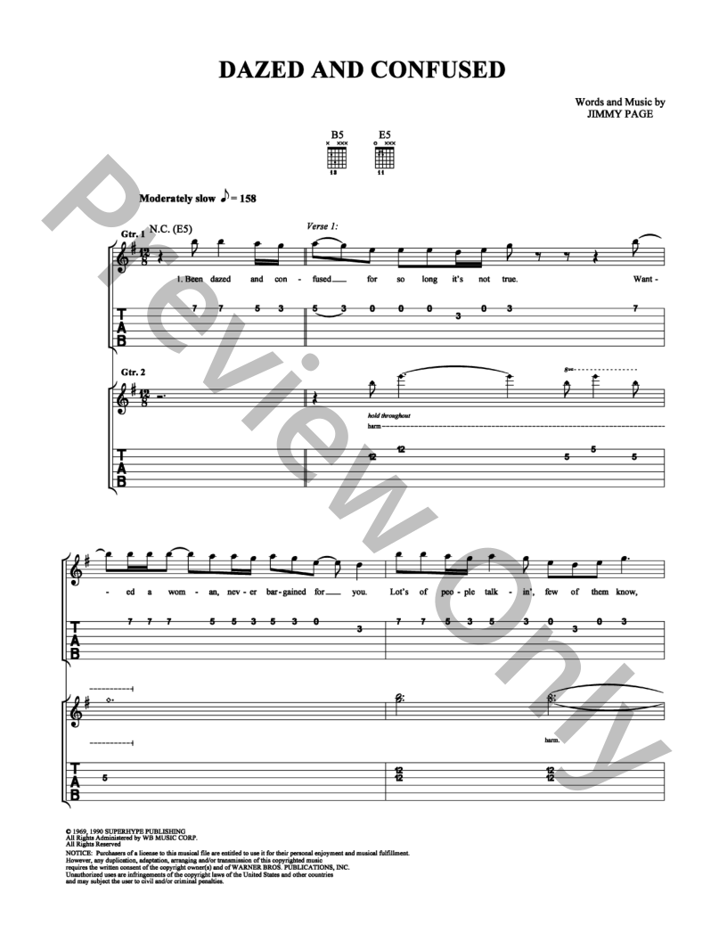 Dazed and Confused Guitar/Fretted Sheet Music | J.W. Pepper
