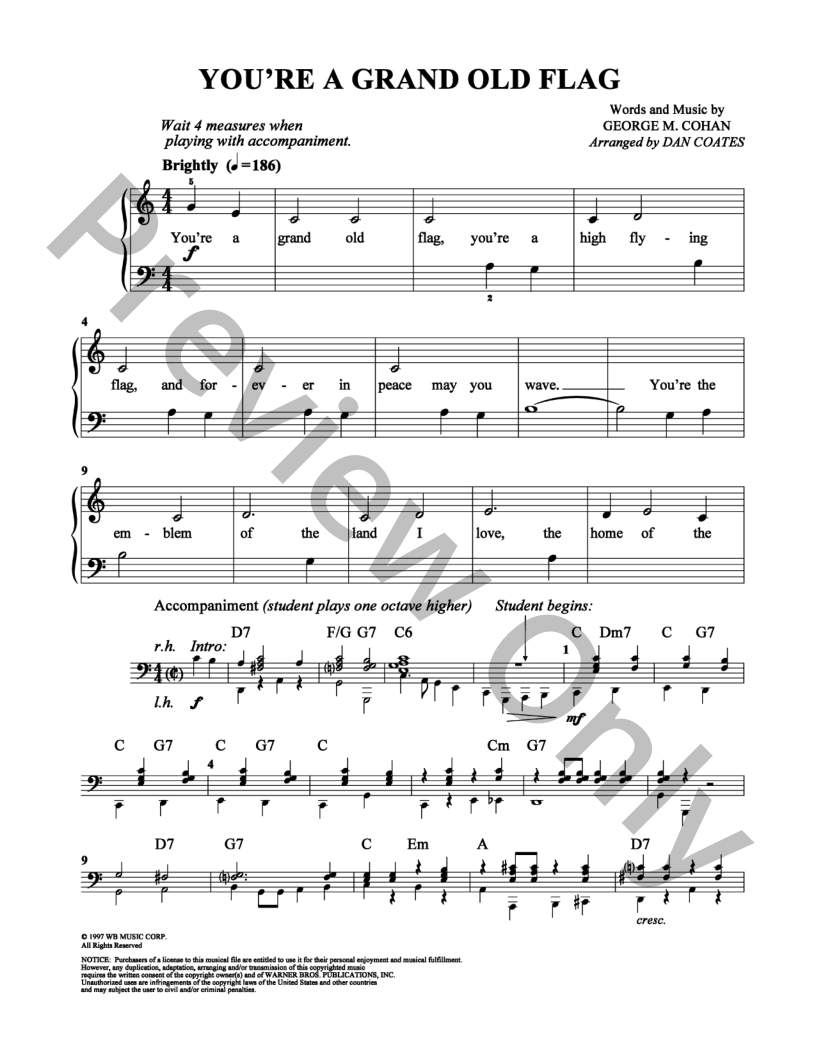 You're a Grand Old Flag Easy Piano Sheet Music | J.W. Pepper