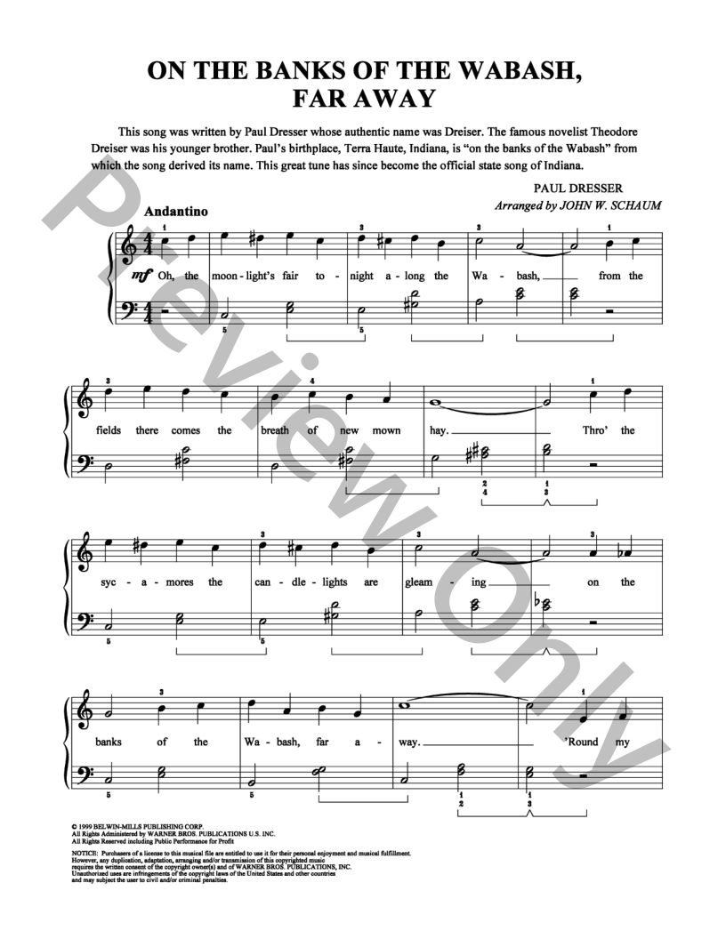 On the Banks of the Wabash Fa Easy Piano Sheet Music | J.W. Pepper