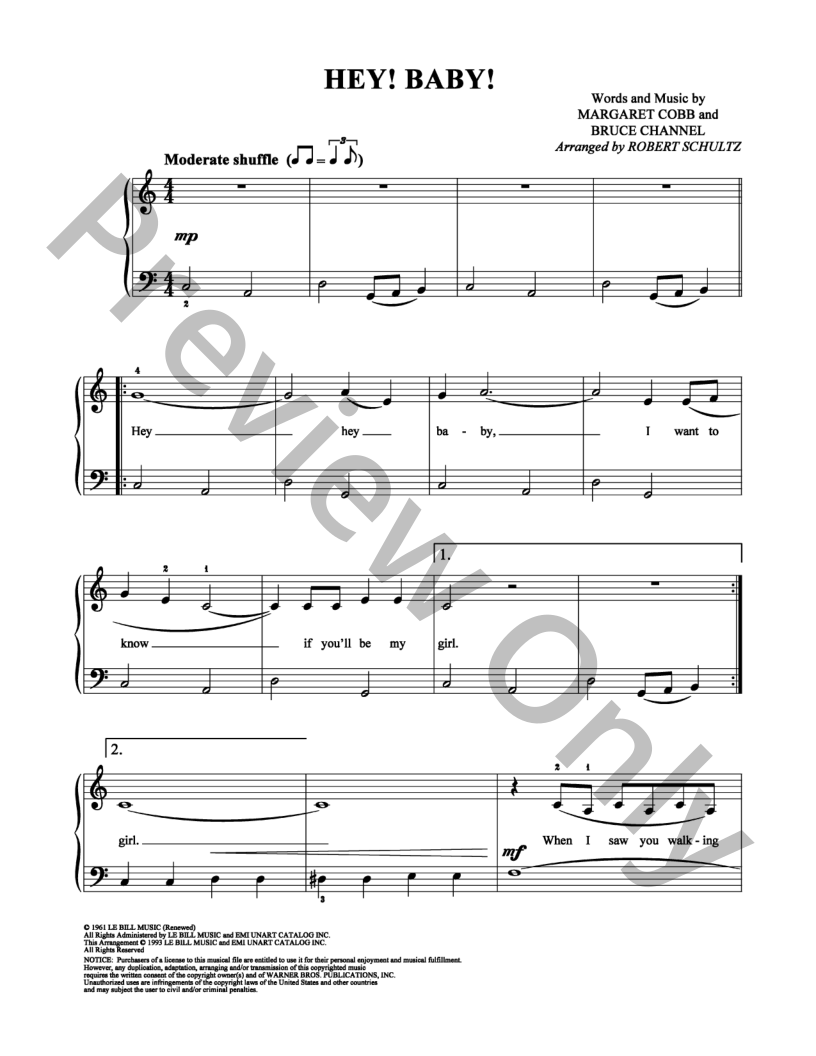 Hey Baby Easy Piano Sheet Music | J.W. Pepper