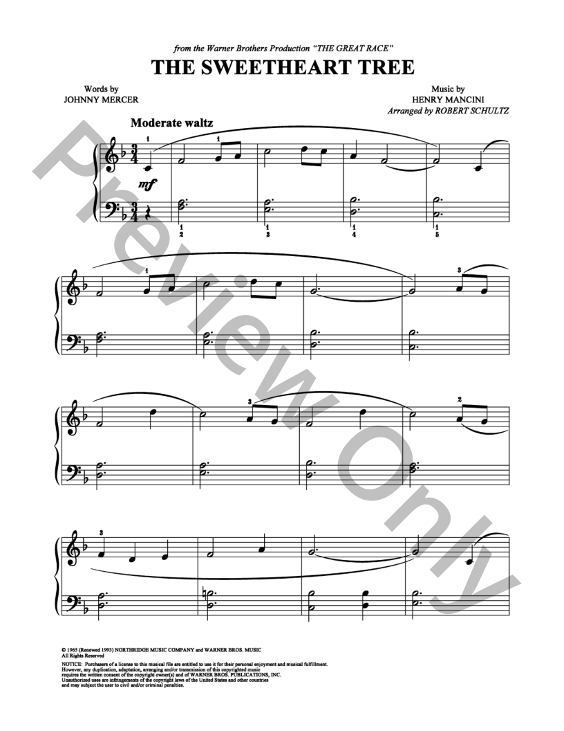 Sweetheart Tree Easy Piano Sheet Music | J.W. Pepper