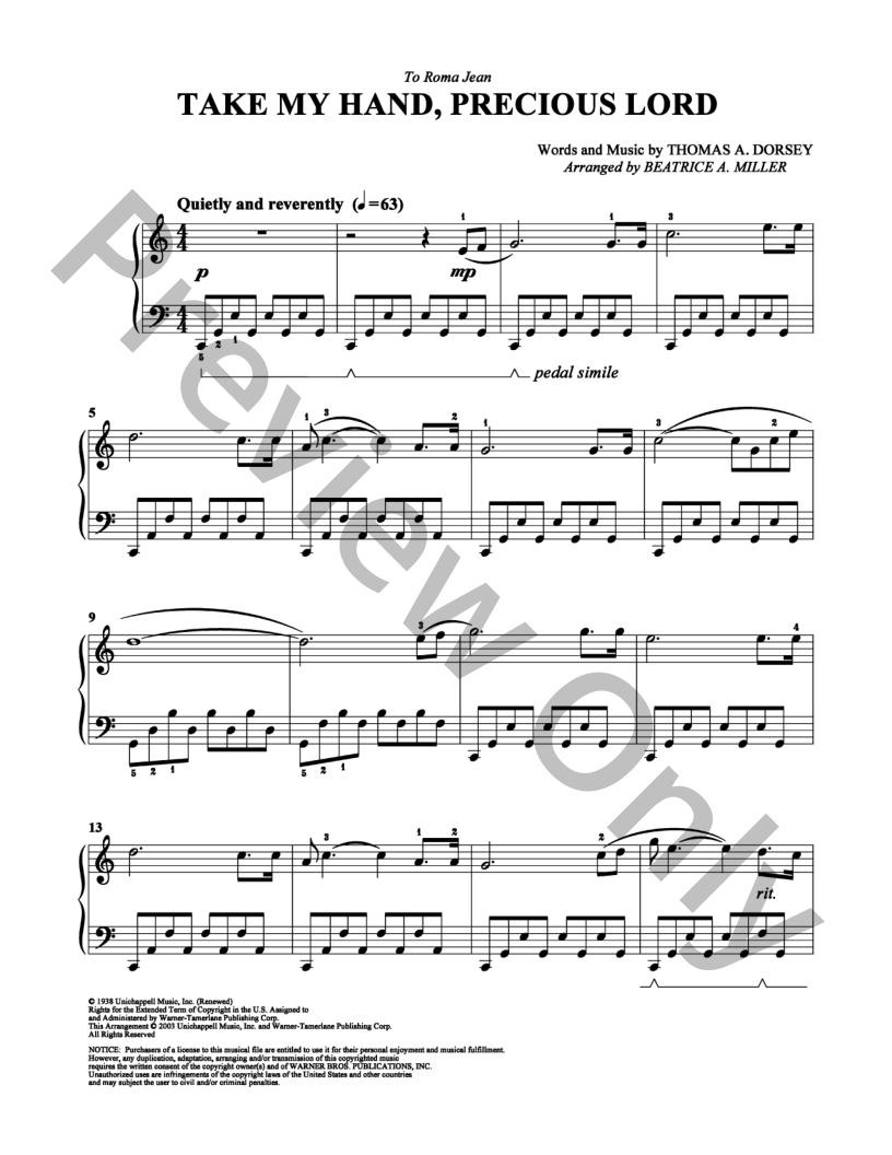 Take My Hand Precious Lord Easy Piano Sheet Music | J.W. Pepper