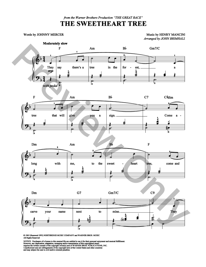 Sweetheart Tree Easy Piano Sheet Music | J.W. Pepper