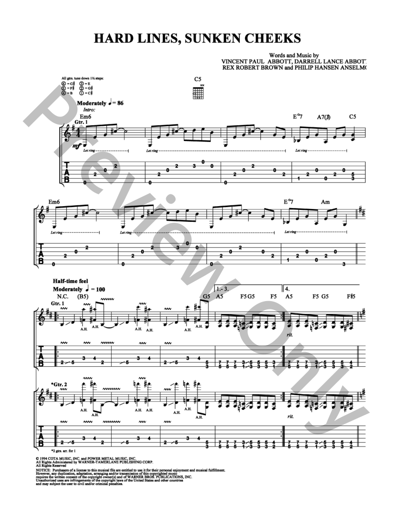 Hard Lines Sunken Cheeks Guitar/Fretted Sheet Music | J.W. Pepper