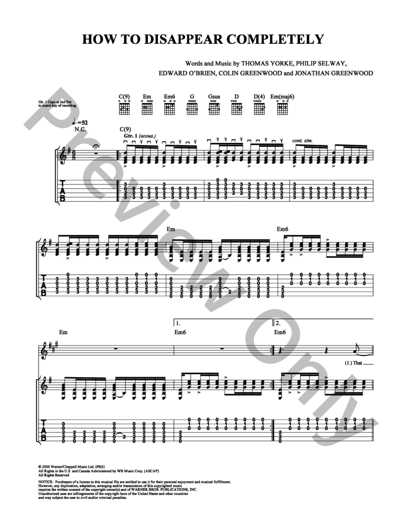 How to Disappear Completely Guitar/Fretted Sheet Music | J.W. Pepper
