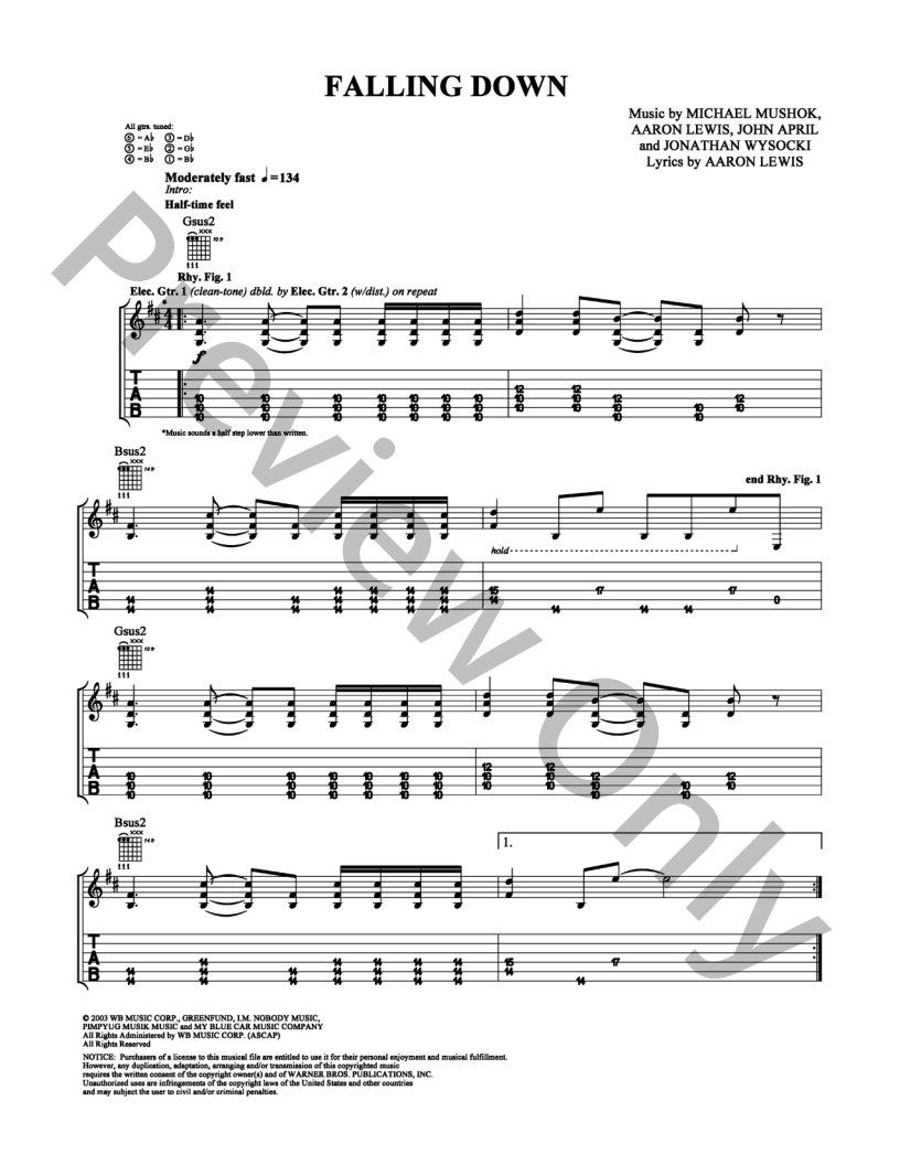 Falling down Guitar/Fretted Sheet Music | J.W. Pepper