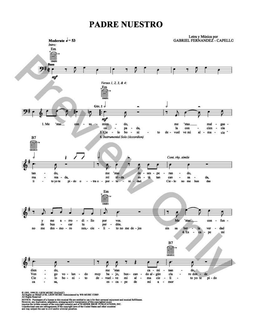 Padre Nuestro Guitar/Fretted Sheet Music | J.W. Pepper