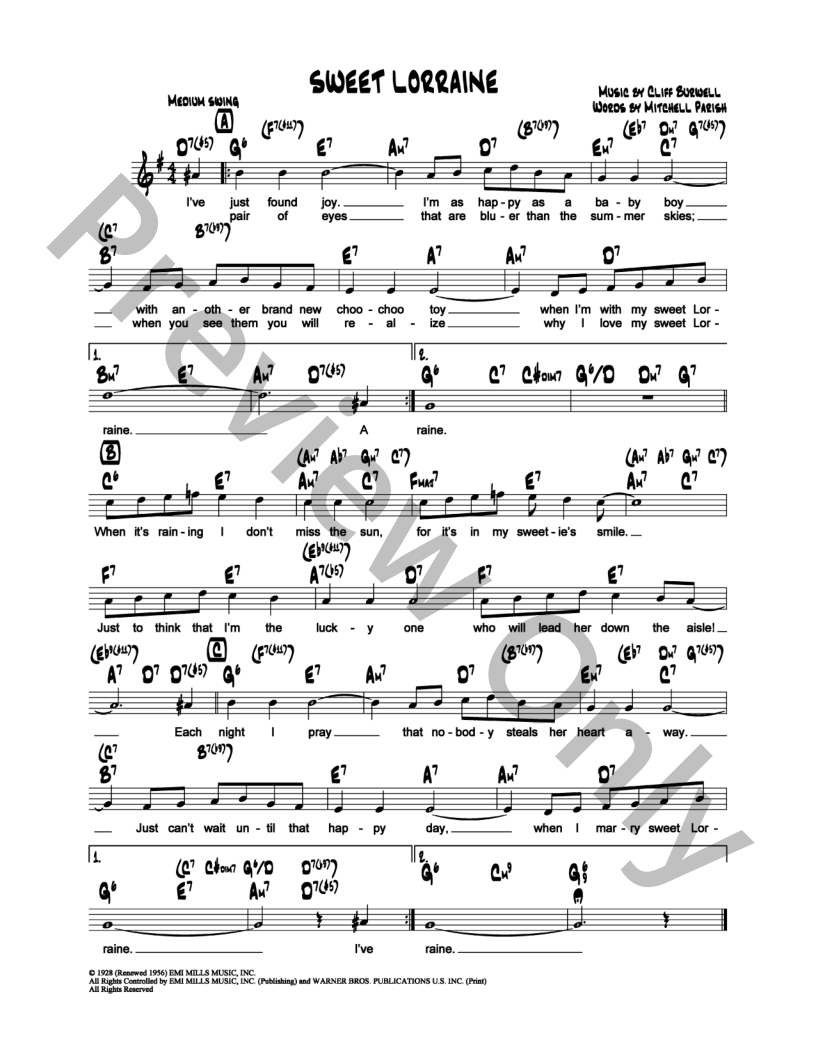 Sweet Lorraine P/V/G Sheet Music | J.W. Pepper