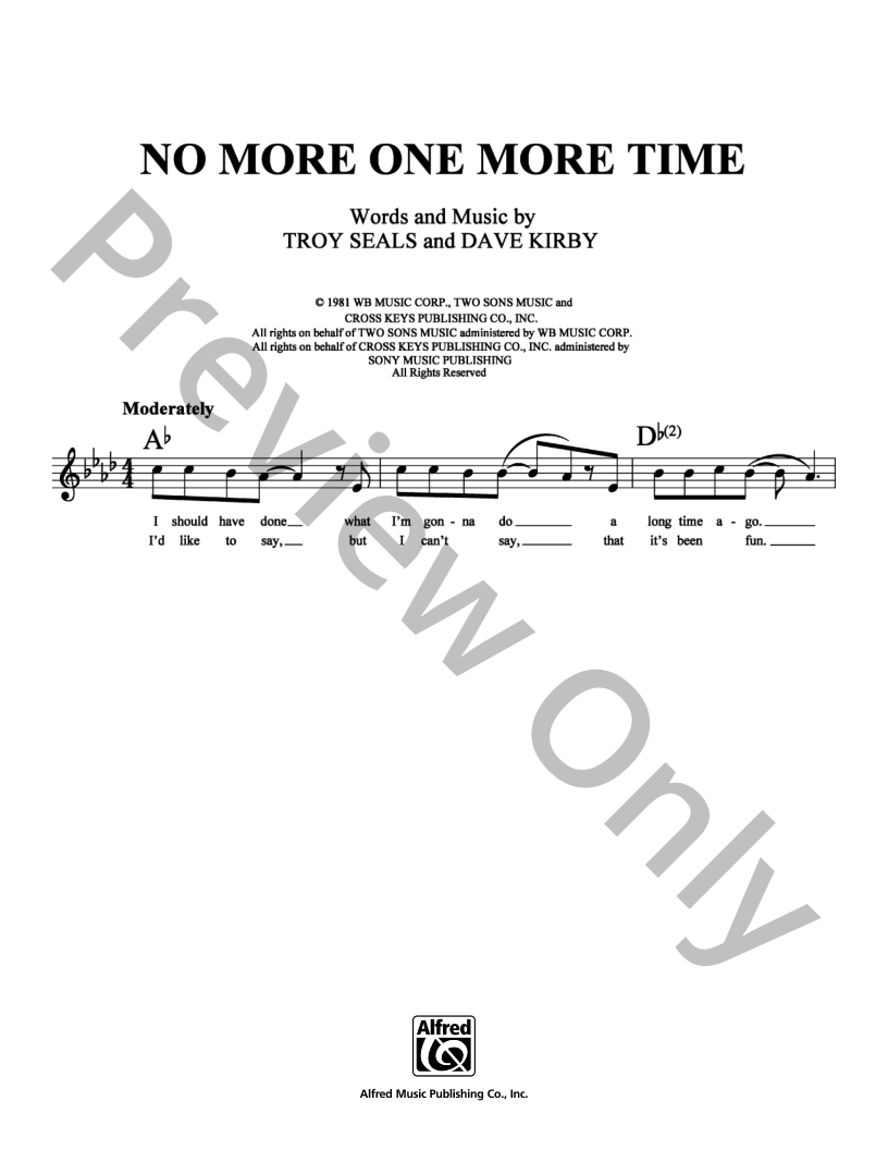 No More One More Time P/V/G Sheet Music | J.W. Pepper
