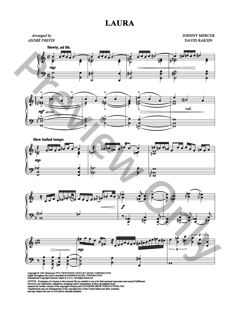 Laura Piano Sheet Music | J.W. Pepper