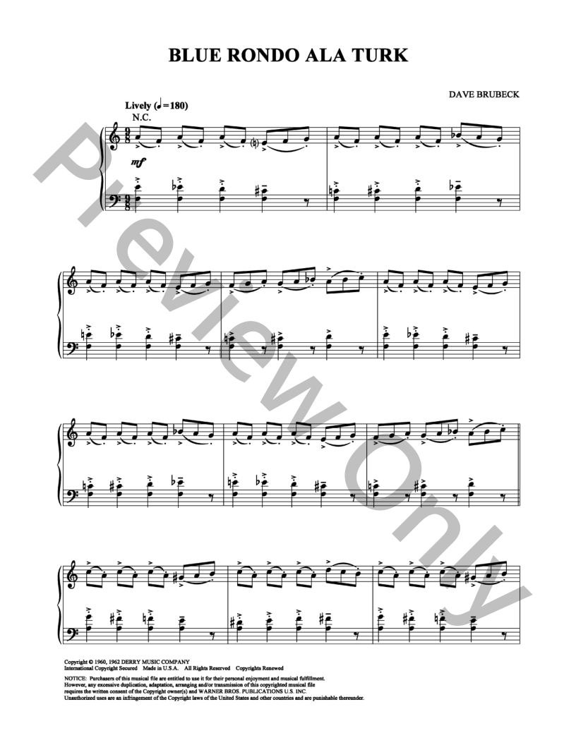 Blue Rondo a La Turk Piano Sheet Music | J.W. Pepper