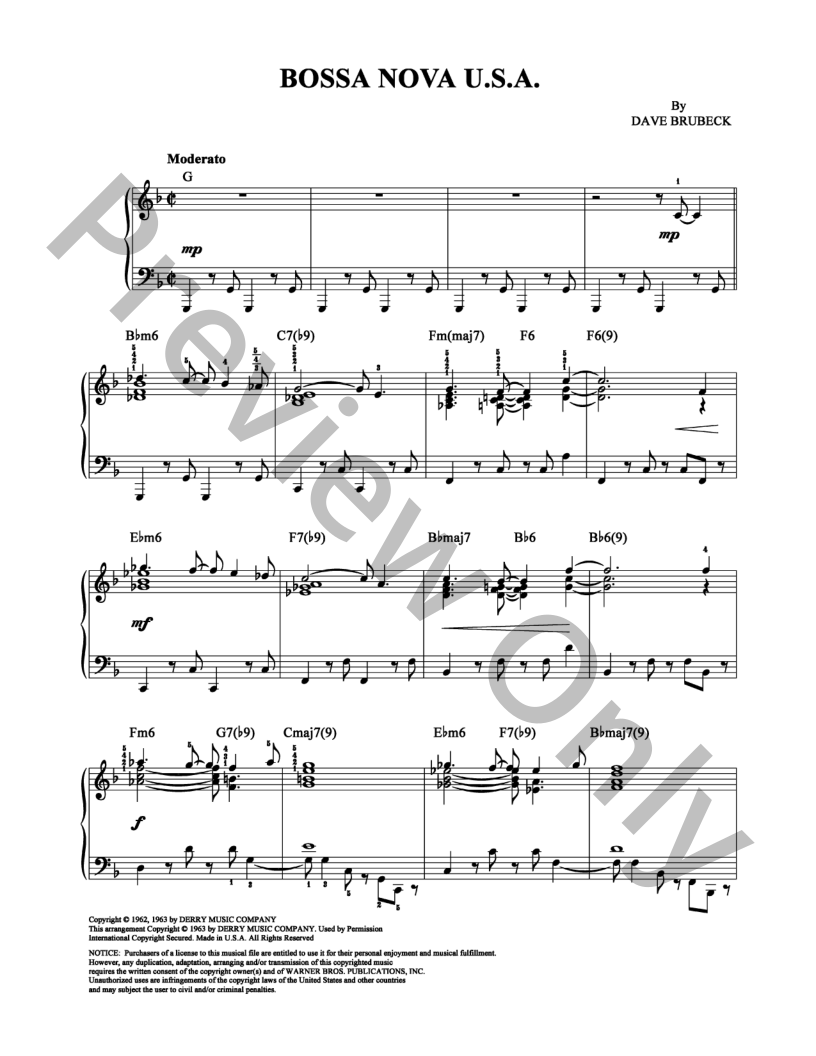 Bossa Nova USA Piano Sheet Music | J.W. Pepper