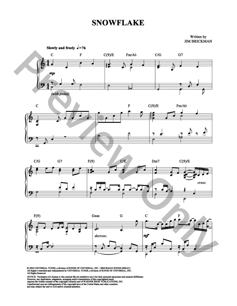 Snowflake Piano Sheet Music | J.W. Pepper