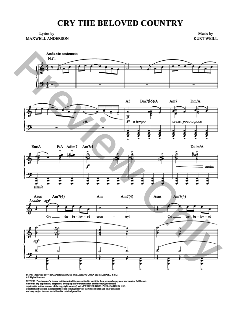 Cry the Beloved Country | J.W. Pepper