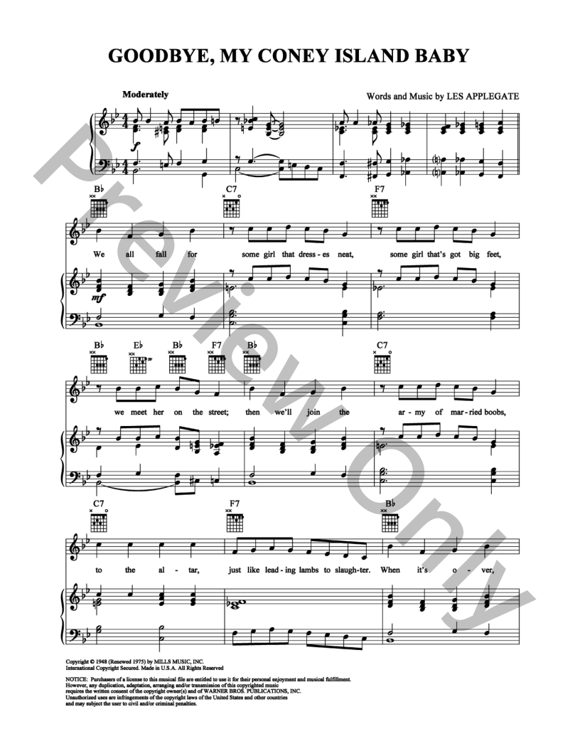Goodbye My Coney Island Baby P/V/G Sheet Music | J.W. Pepper