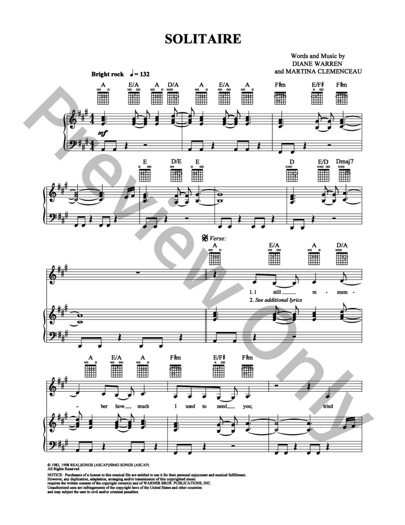 Solitaire P/V/G Sheet Music | J.W. Pepper