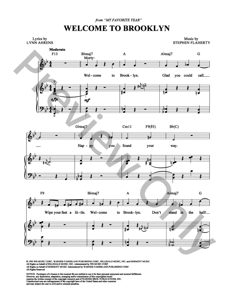 Welcome to Brooklyn P/V/G Sheet Music | J.W. Pepper