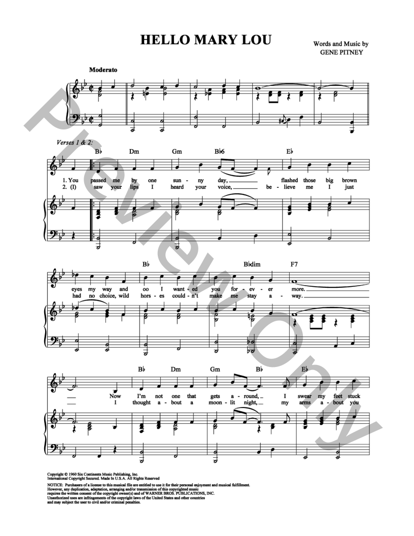 Hello Mary Lou P/V/G Sheet Music | J.W. Pepper