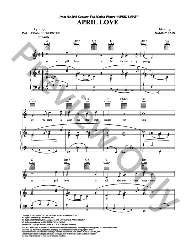 April Love P/V/G Sheet Music | J.W. Pepper