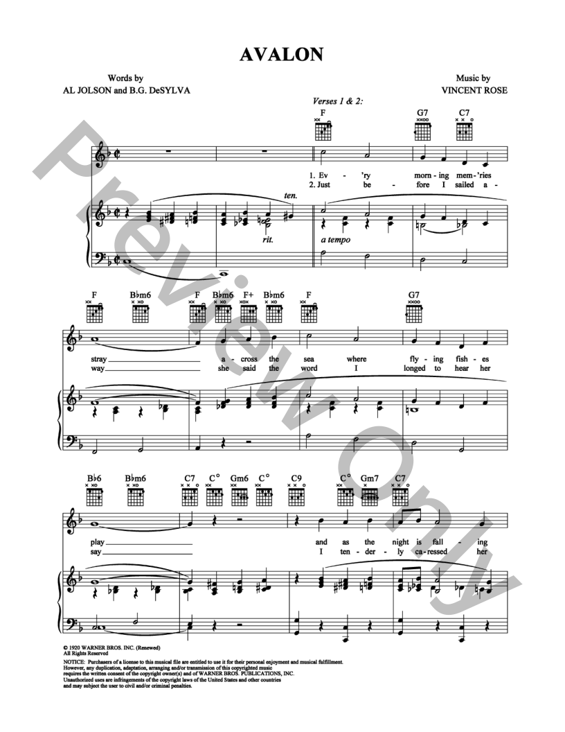 Avalon P/V/G Sheet Music | J.W. Pepper