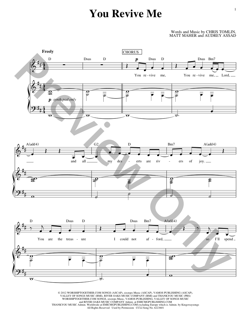 You Revive Me P/V/G Sheet Music | J.W. Pepper