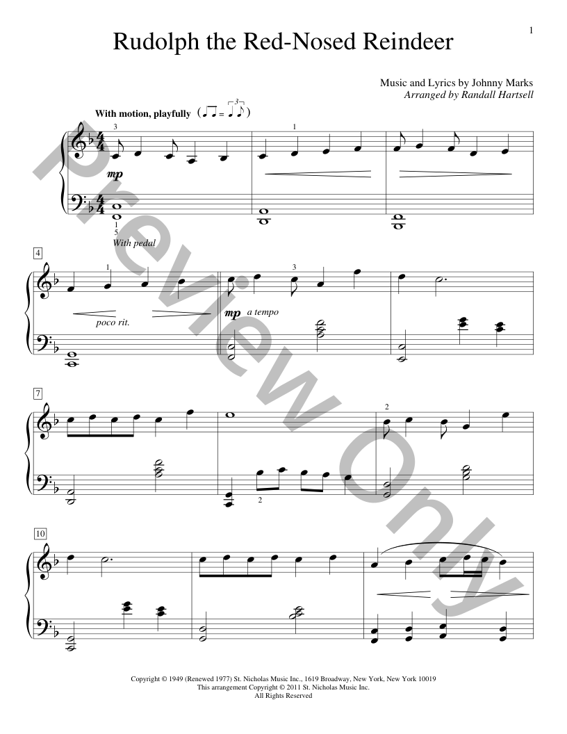 Rudolph The Red Nosed Reindeer Piano Sheet Music | J.W. Pepper