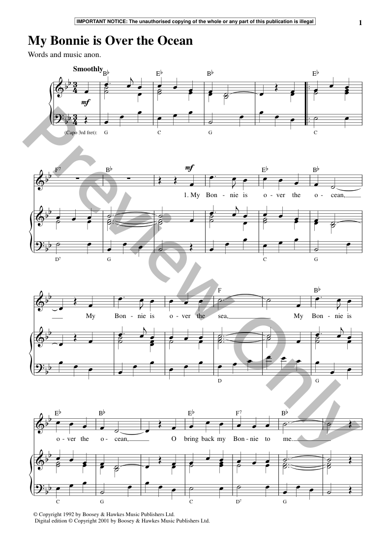 My Bonnie Is Over The Ocean P/V/G Sheet Music | J.W. Pepper