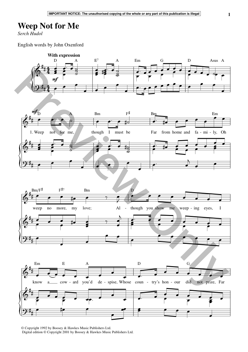 Weep Not For Me P/V/G Sheet Music | J.W. Pepper