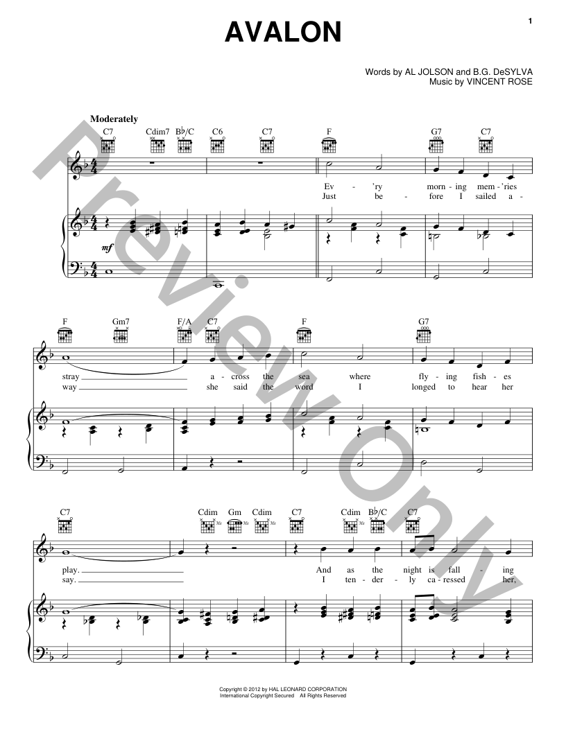 Avalon P/V/G Sheet Music | J.W. Pepper