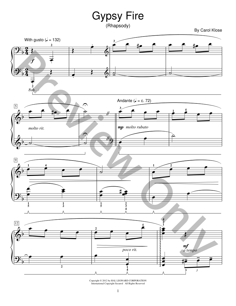 Gypsy Fire Piano Sheet Music | J.W. Pepper