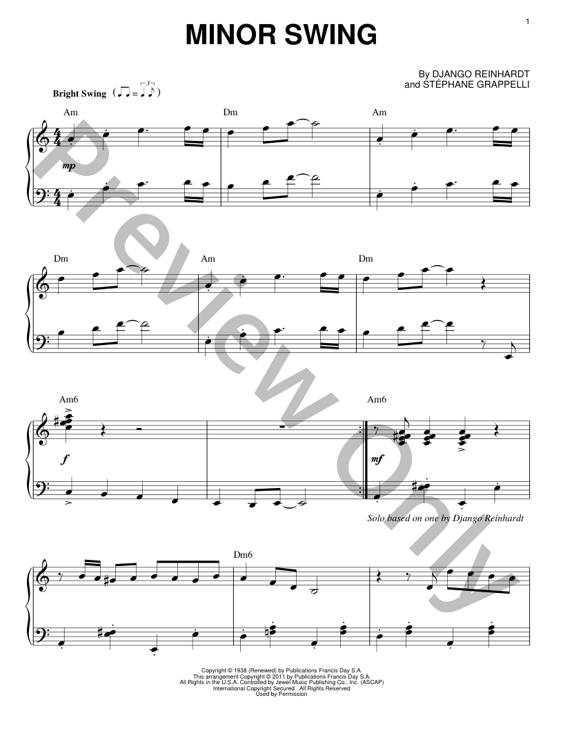 Minor Swing Piano Sheet Music | J.W. Pepper