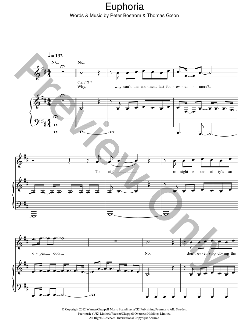 Euphoria P/V/G Sheet Music | J.W. Pepper